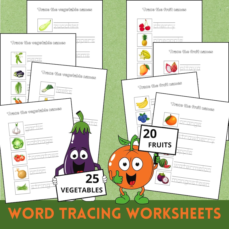 Fruits and Vegetables Word Tracing Worksheets | Preschool ...