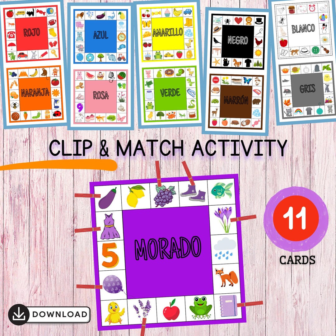 Colors in Spanish | Printable Color Matching Clip Cards for Preschool ...