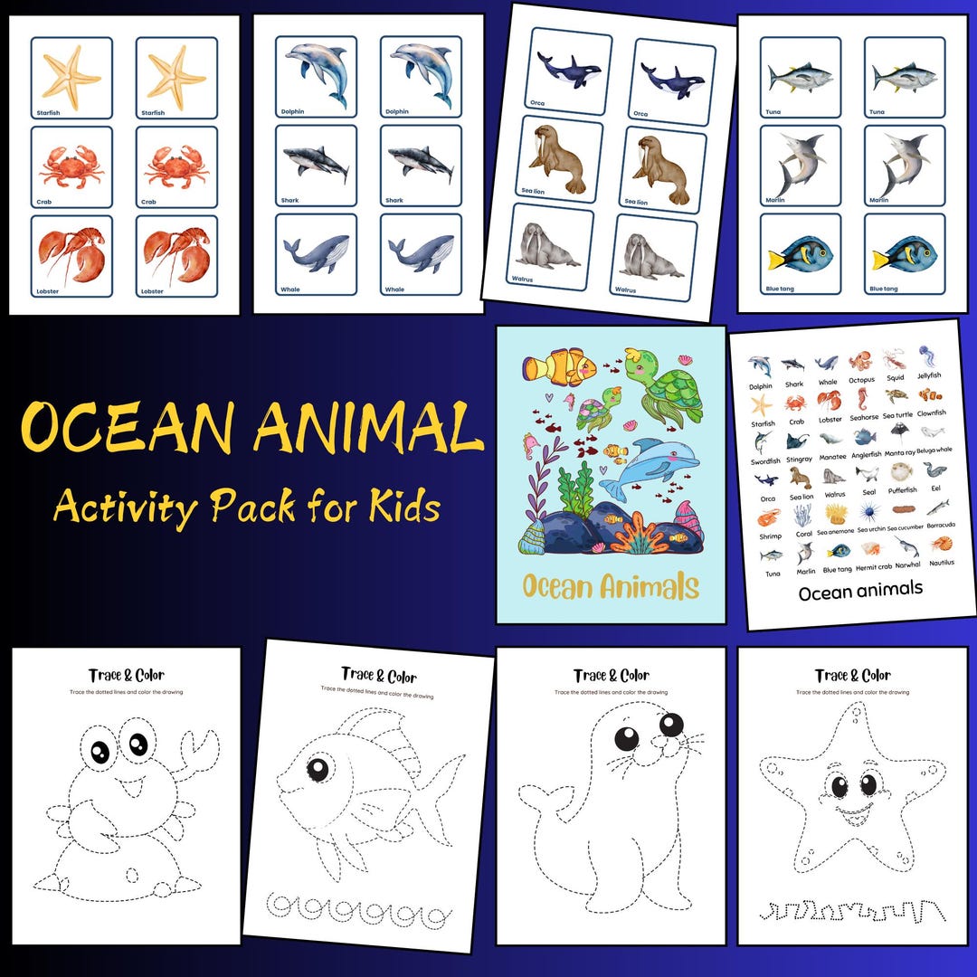 Ocean Animal Activity Pack for Kids | Memory Game, Trace & Color Sheets + Visual Guide ...