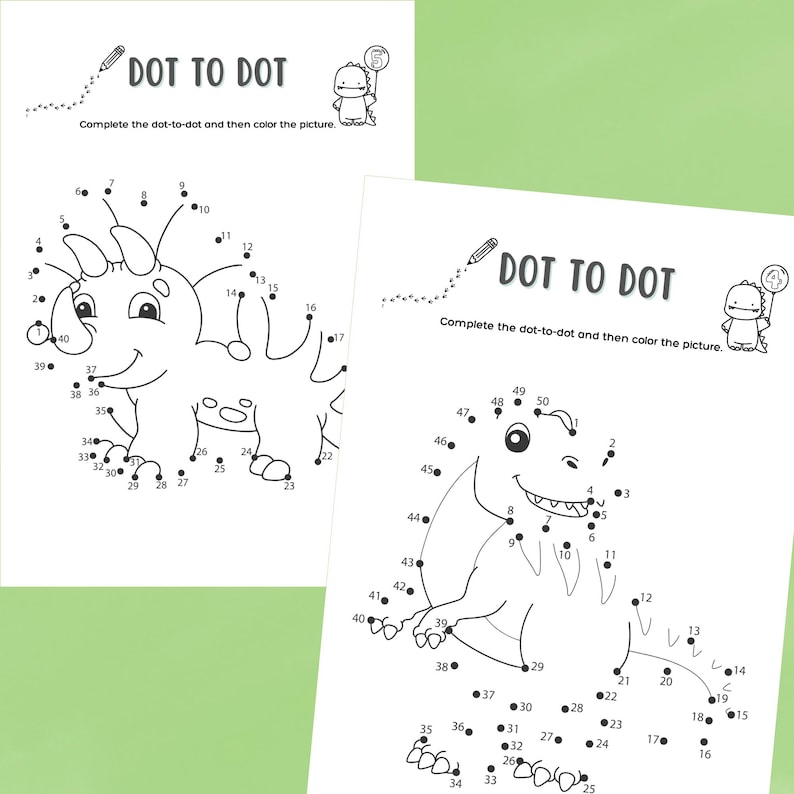 Dinosaur Dot to Dot Printable PDF | Connect the Dots Worksheets for ...