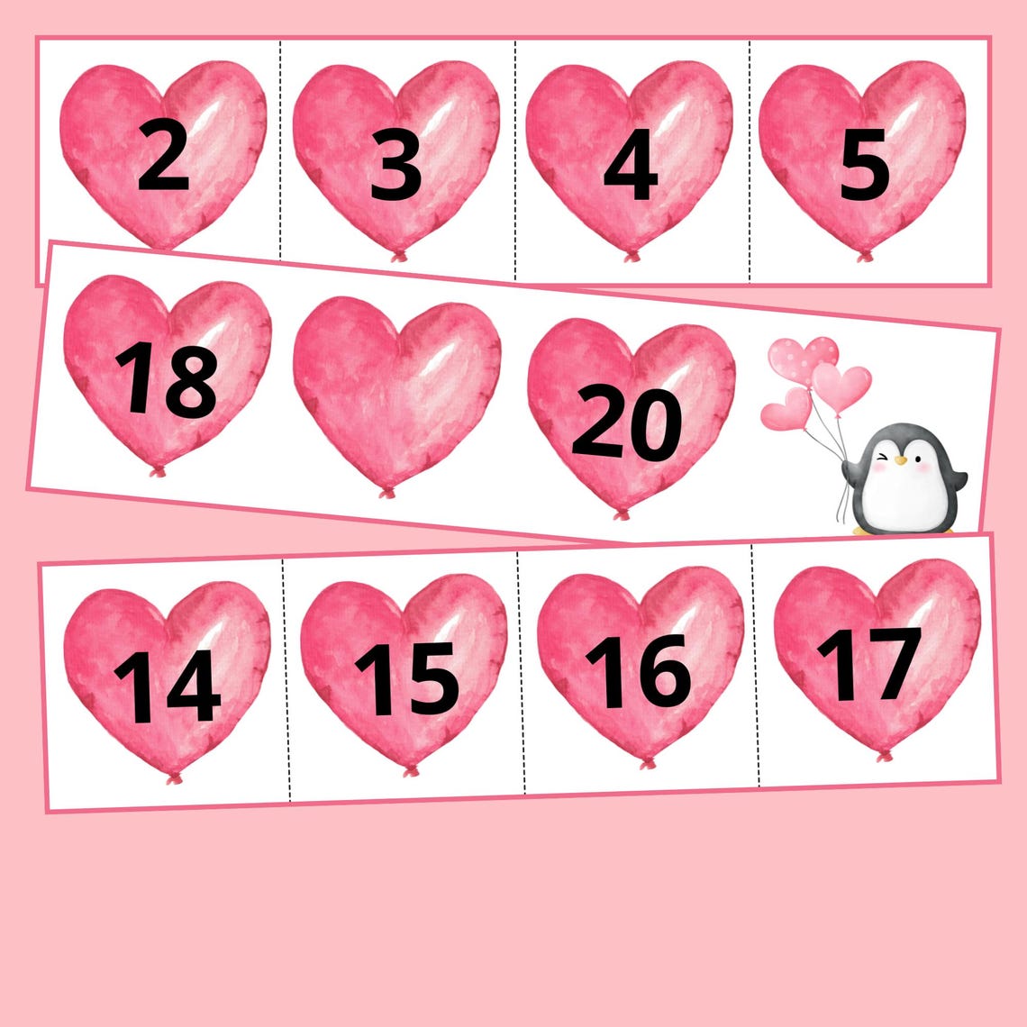 Valentine’s Math Number Sequence Worksheets 1-20 | Preschool ...