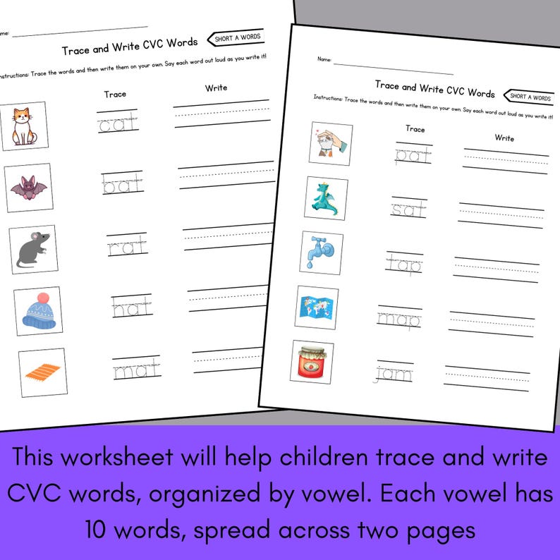 CVC Word Practice – Tracing & Writing Worksheets | Preschool ...