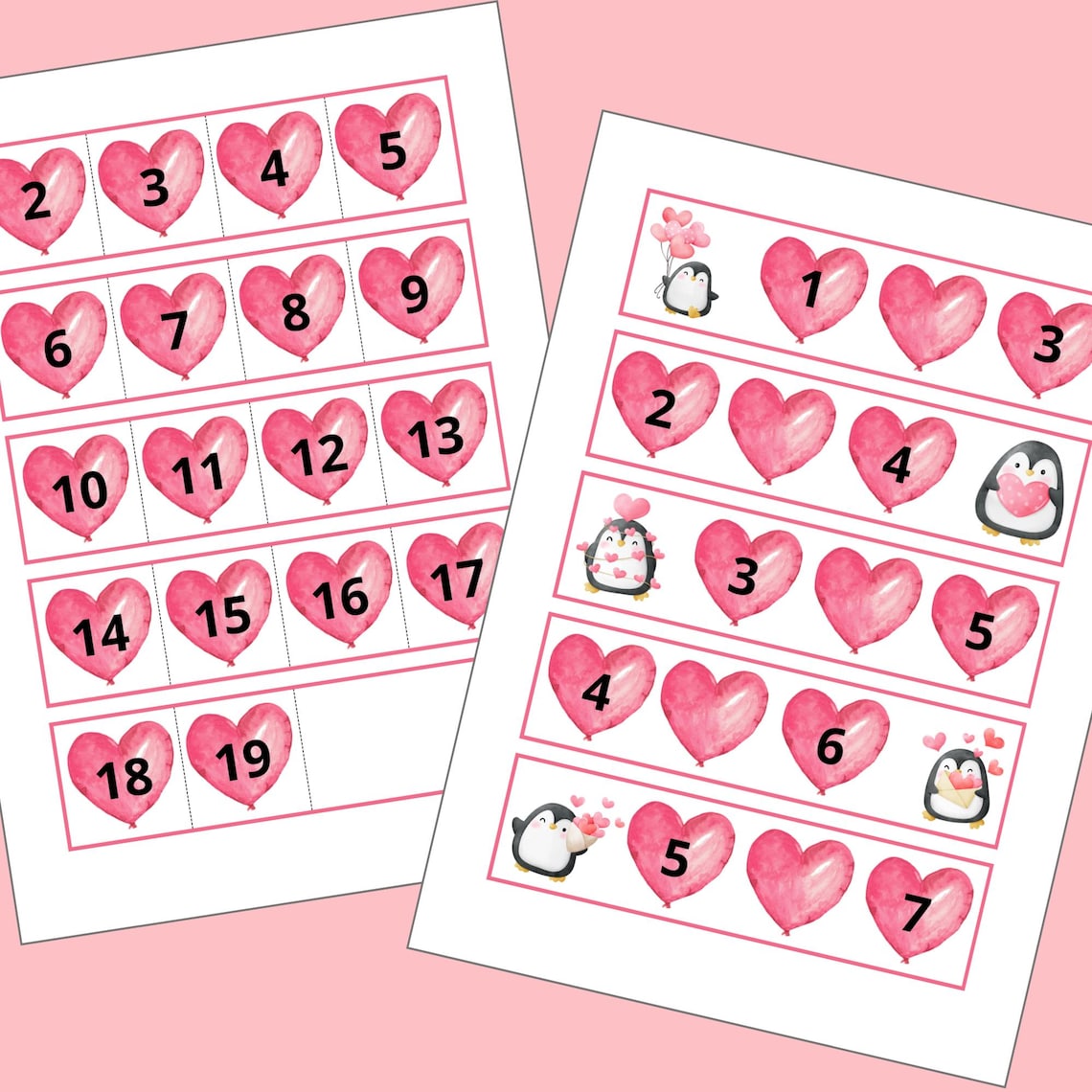 Valentine’s Math Number Sequence Worksheets 1-20 | Preschool ...