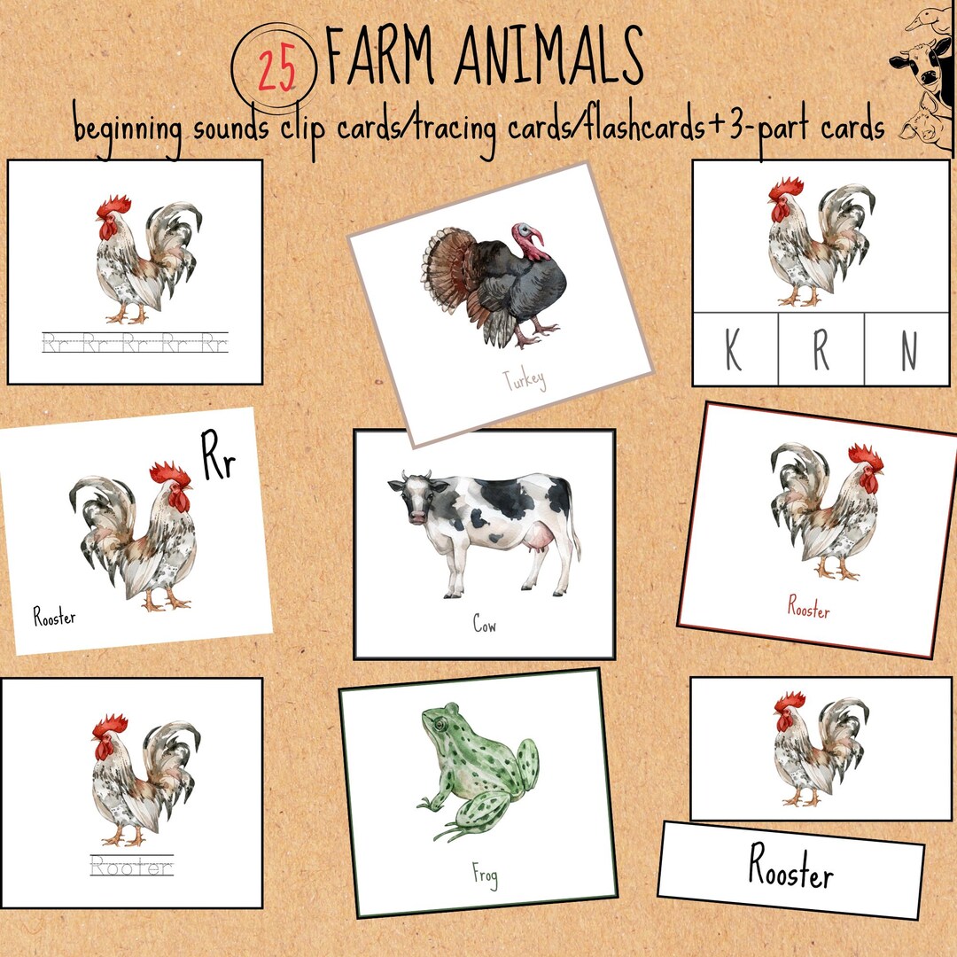 Montessori Animals Flashcards Bundle Realistic Farm Animals 3 Part ...