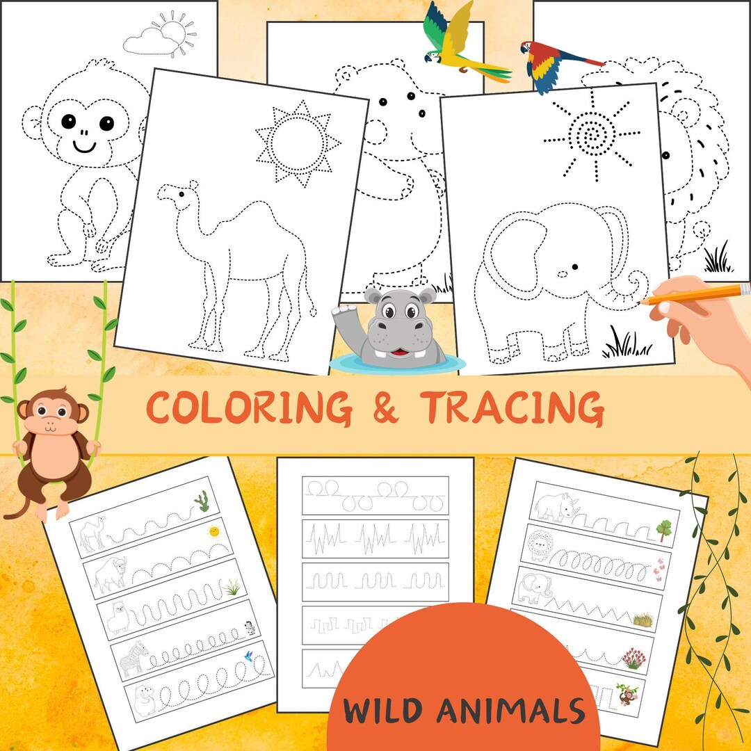 Animal Tracing Line and Easy Coloring Toddler Worksheets, Printable ...