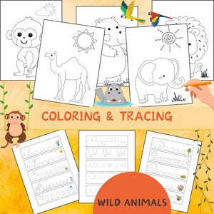 Animal Tracing Line and Easy Coloring Toddler Worksheets, Printable ...