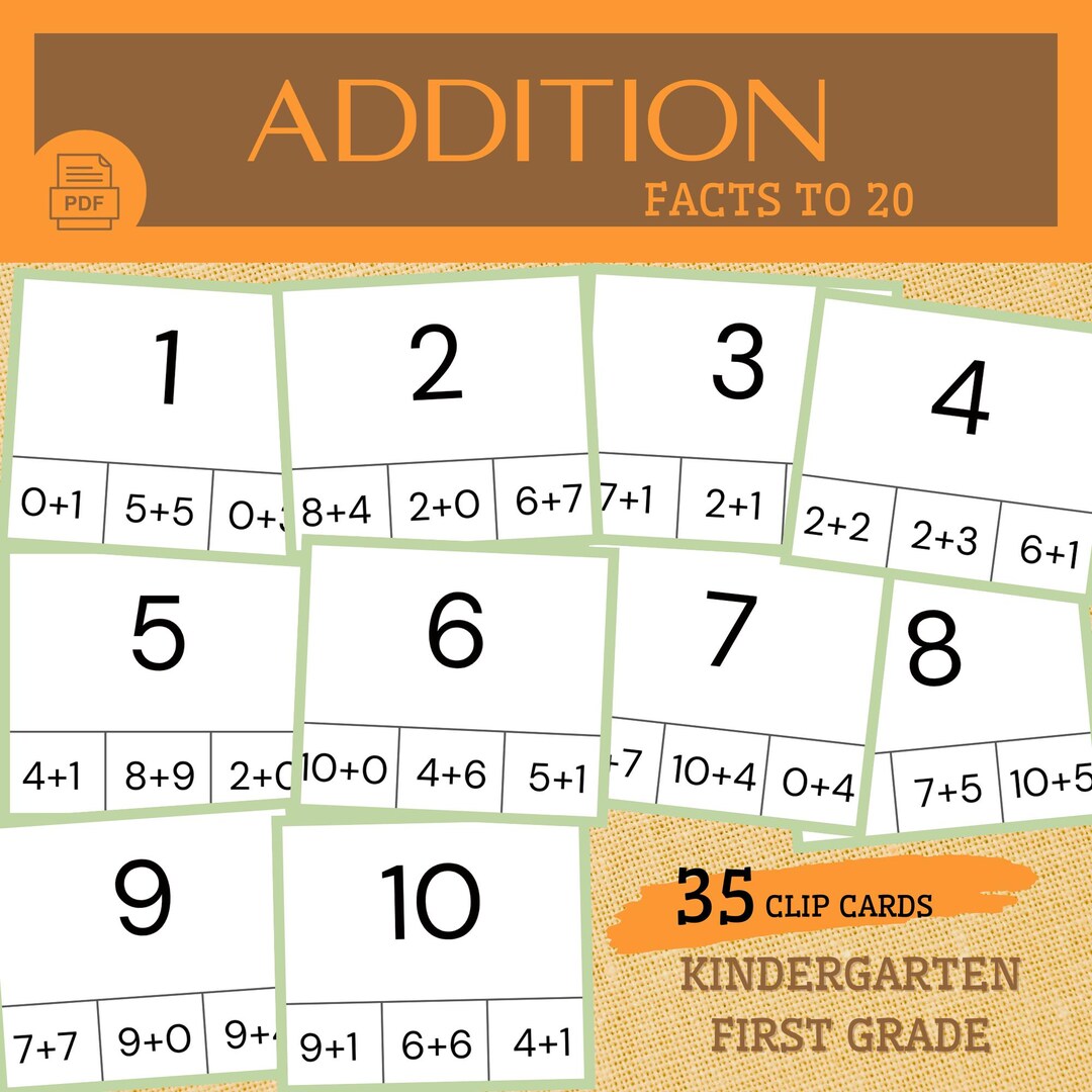 Addition Facts Practice Clothespin Cards | Printable Math Clip Cards ...