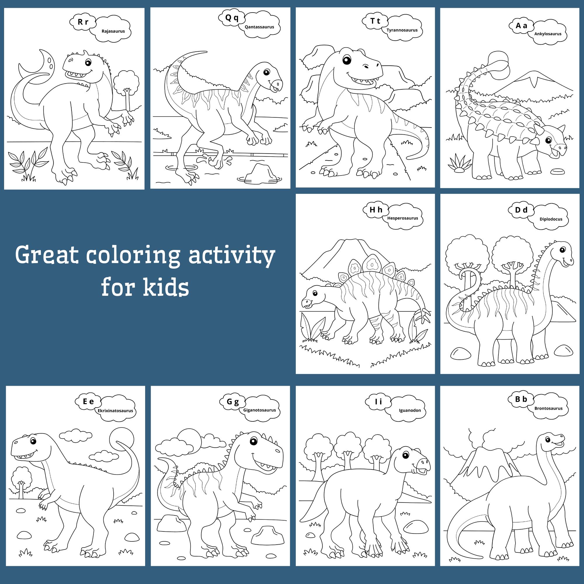 Dinosaur Alphabet Coloring Sheets A-Z Toddler Activity, Homeschool ...