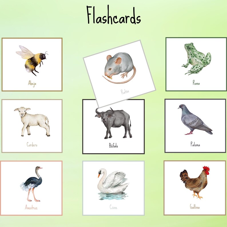 Animals Flashcards, Learn Farm Animals in Spanish-3-part Cards and ...
