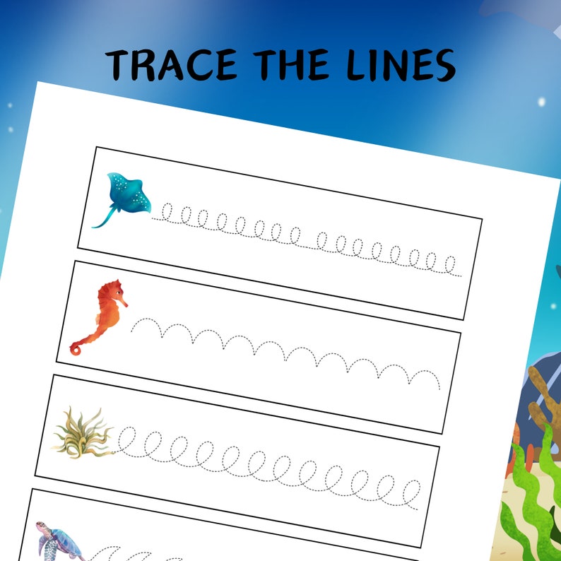 Pre-writing Line Tracing, Under the Sea Themed, Trace Practice, Fine ...