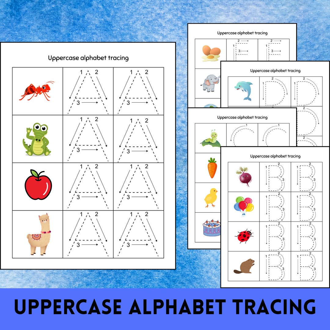 Uppercase Letter Tracing Activity Worksheets, Beginning Sounds Pictures ...