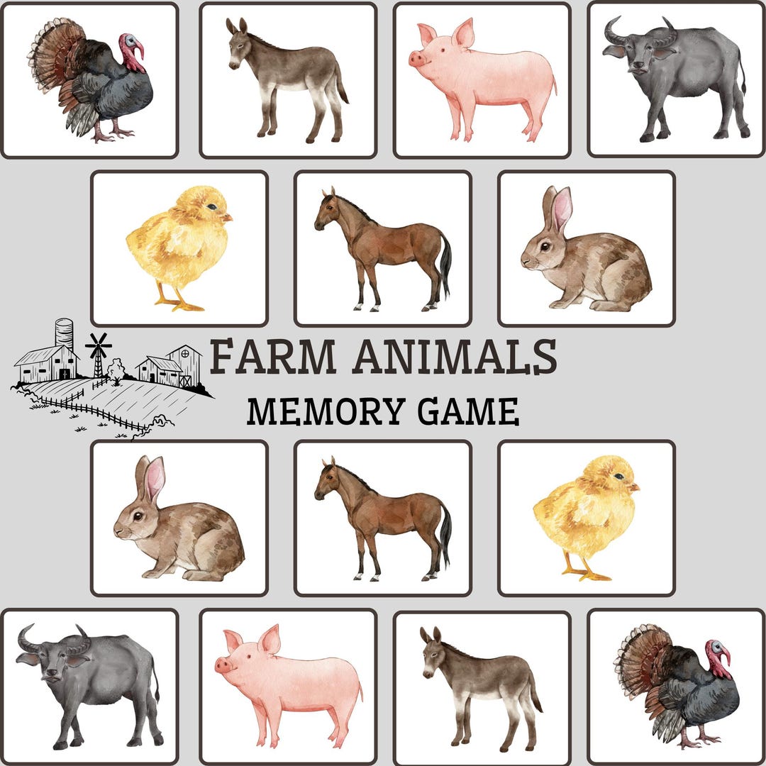 Farm Animal Memory Card Game | Preschool Activities | Toddler Learning ...