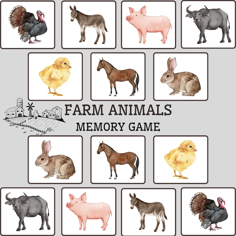 Farm Animal Memory Card Game | Preschool Activities | Toddler Learning ...