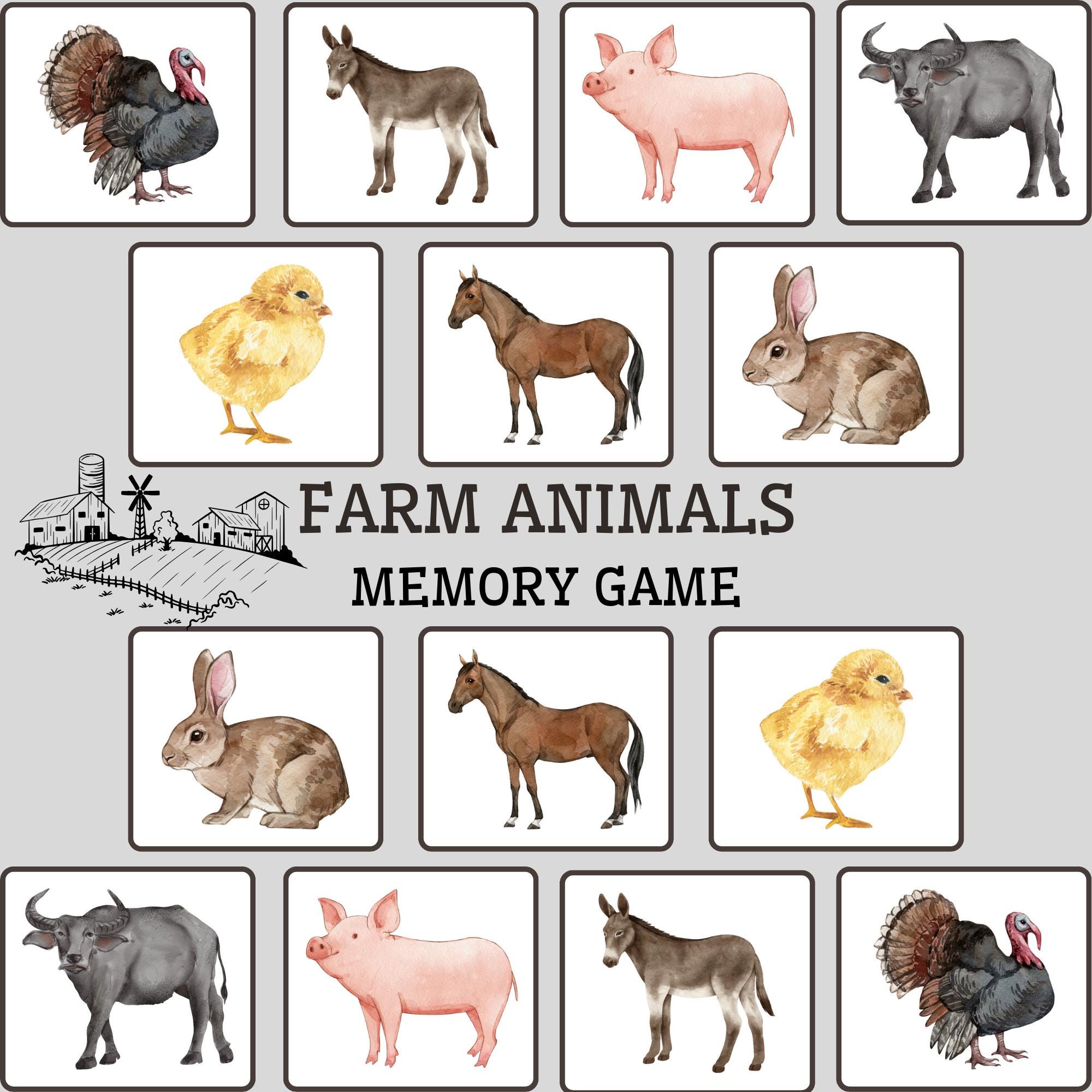 Farm Animal Memory Card Game | Preschool Activities | Toddler Learning ...