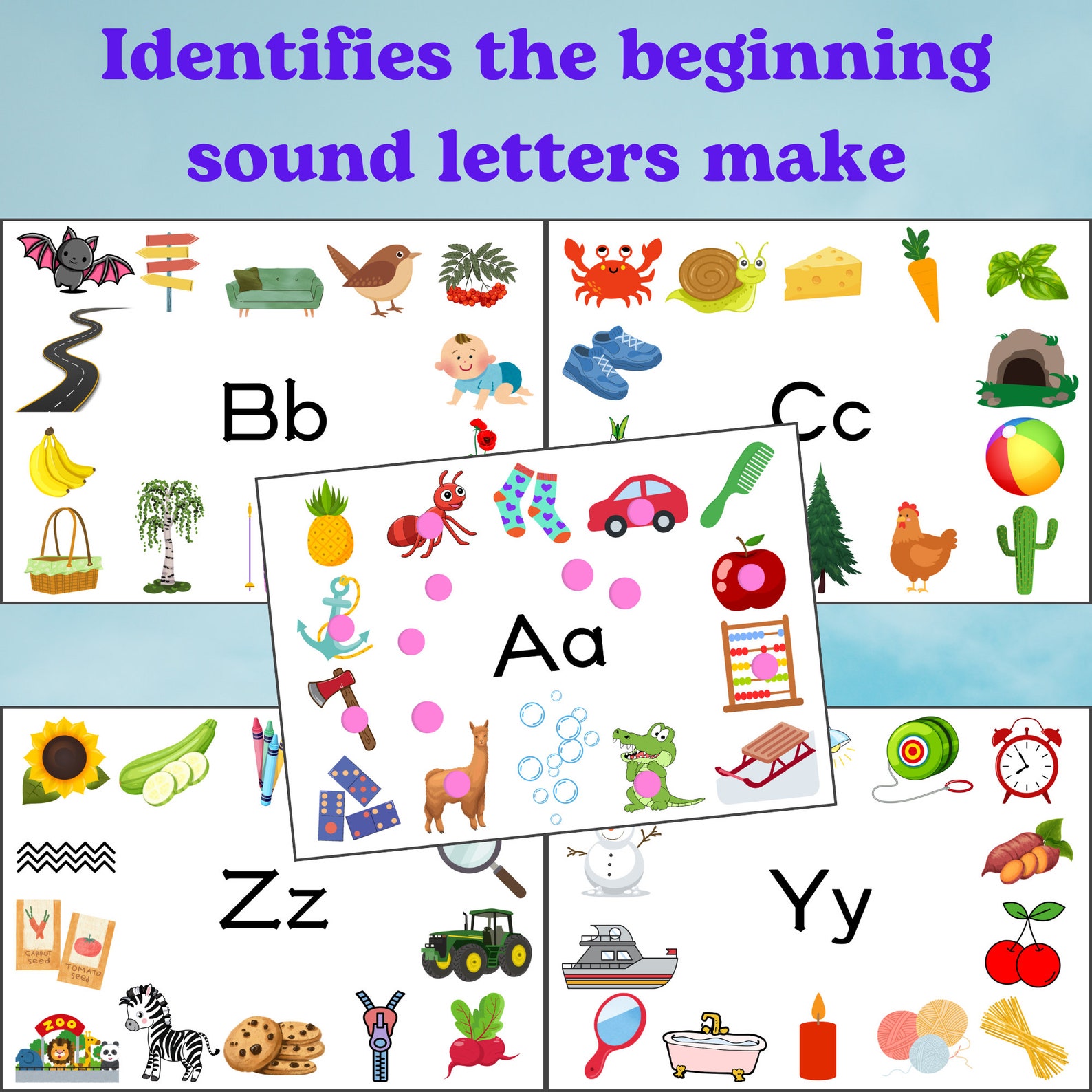 Initial Sound Phonics Alphabet Cards, Montessori Education ...