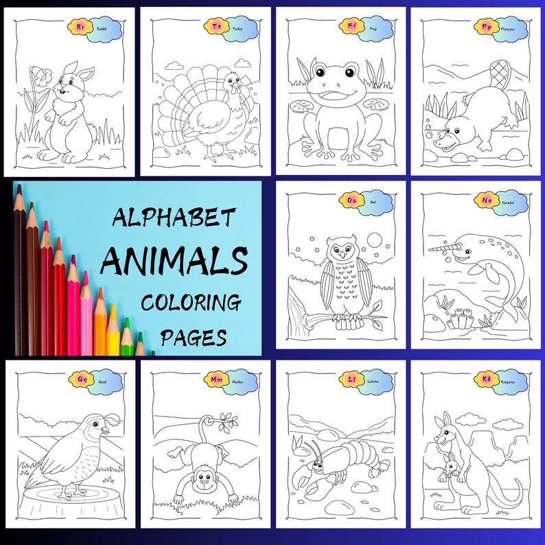 ABC Animal Coloring Pages Toddler Alphabet A-Z Activity Homeschool ...