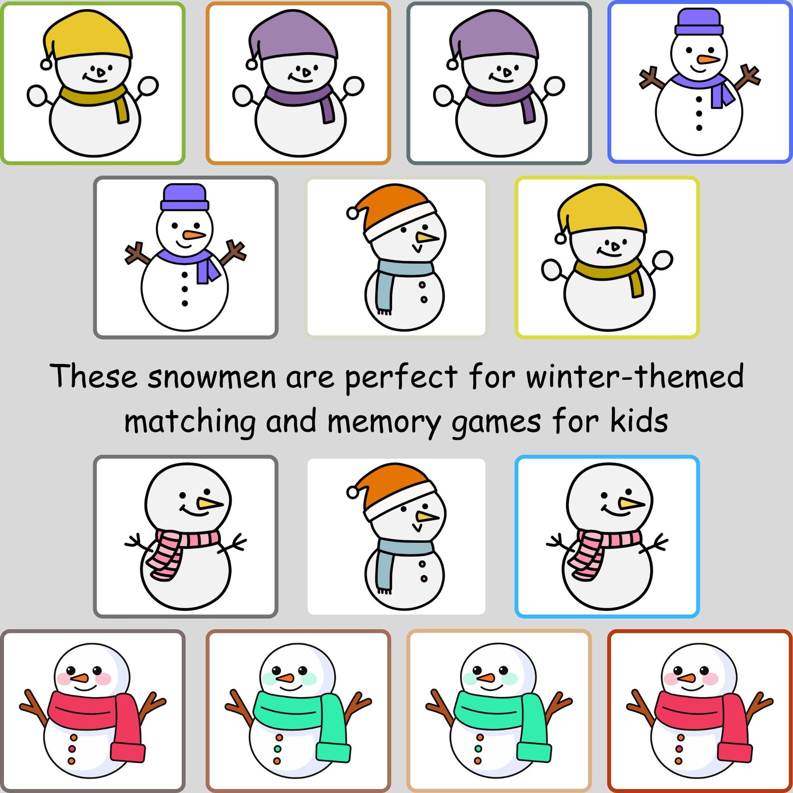 Snowman Color Matching Cards Printable Winter Activity for Kids PDF - Etsy