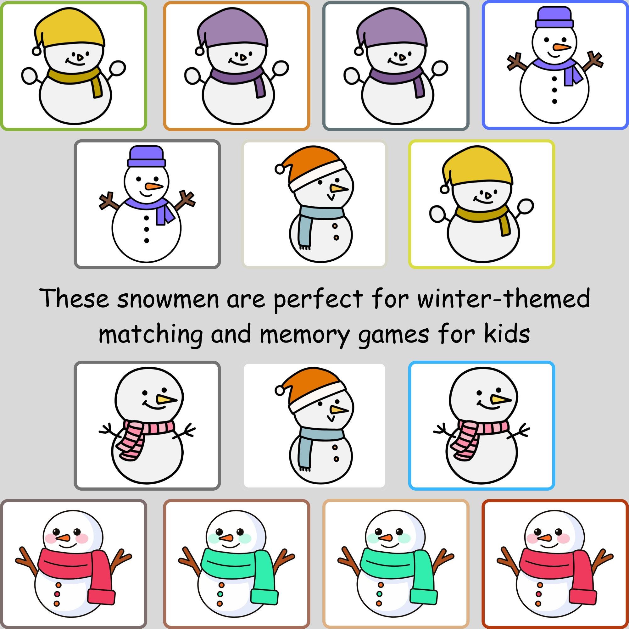 Snowman Color Matching Cards Printable Winter Activity for Kids PDF - Etsy