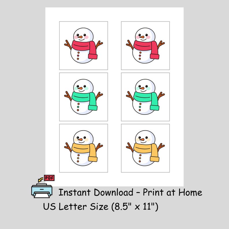 Snowman Color Matching Cards Printable Winter Activity for Kids PDF - Etsy