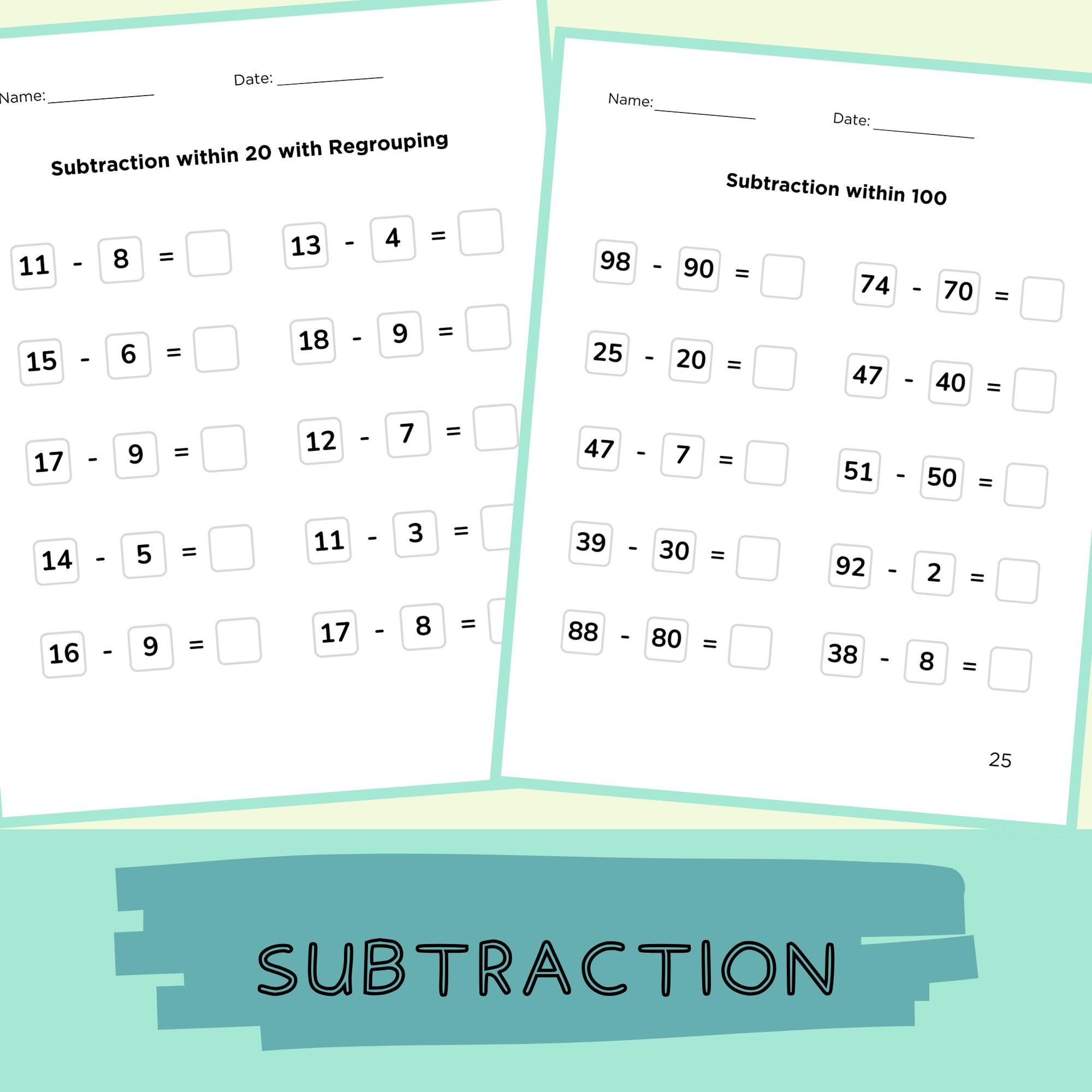Addition and Subtraction Printables, Math Worksheets for Kids, Practice ...