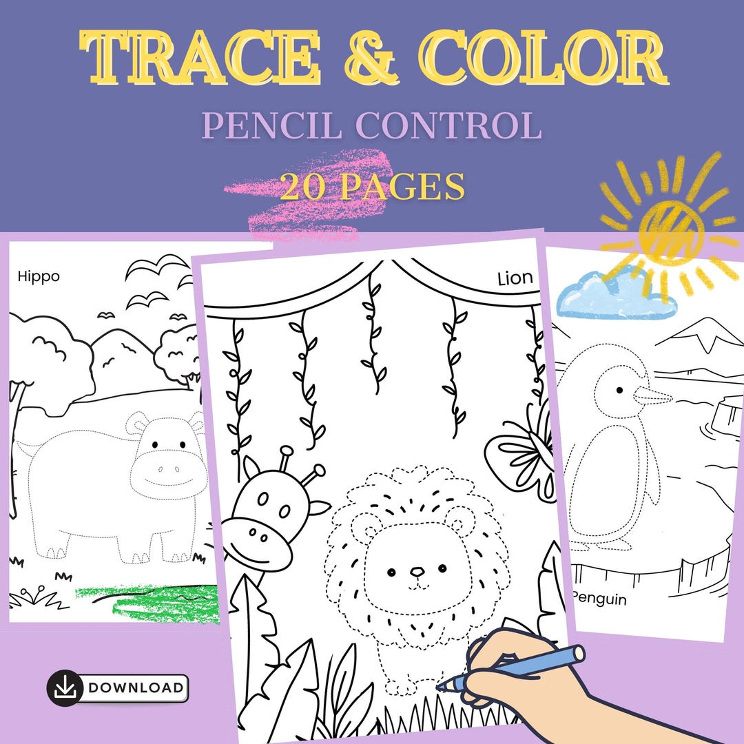 Trace and Color Animal Worksheets | Kids Fine Motor Skills & Pencil ...