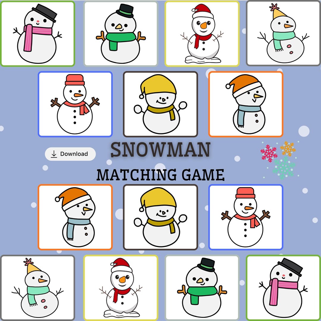 Snowman Color Matching Cards Printable Winter Activity for Kids PDF - Etsy