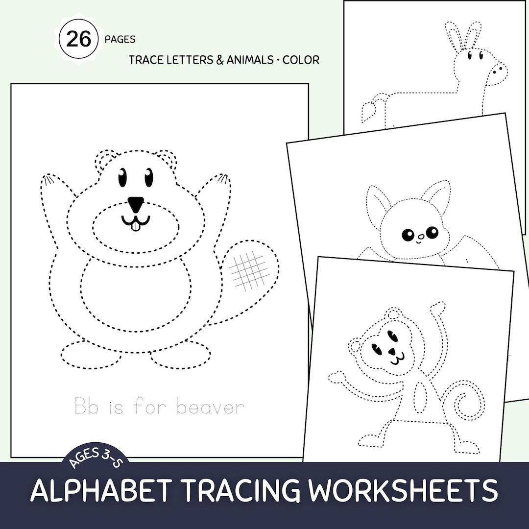 Animal Alphabet Tracing Worksheets | Preschool Handwriting Practice ...