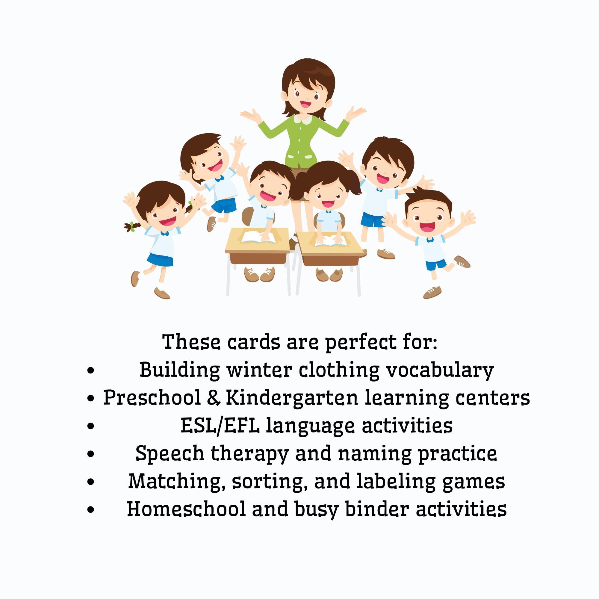 Kids Winter Clothing Cards | Printable Vocabulary Flashcards for ...