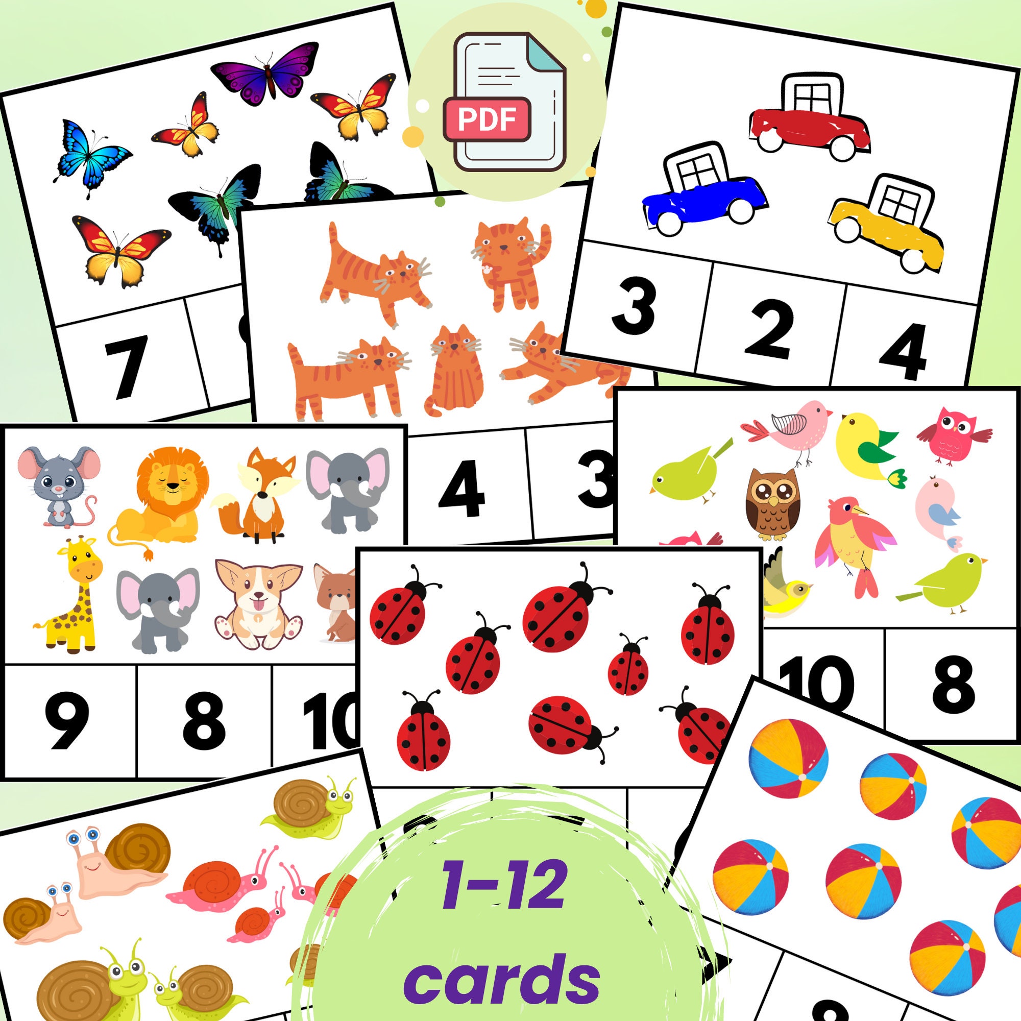 Math Flashcards: Count and Clip Cards 1-12 for Preschool Math ...