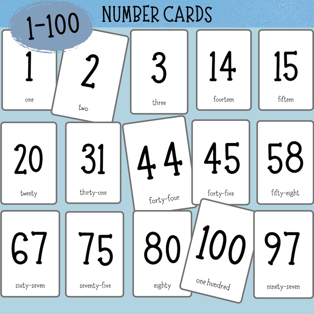 Number Flash Cards 1-100 | Printable Kids Math Numeracy Activities - Etsy