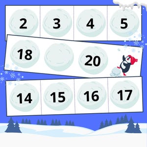 Penguin Math Number Sequence Worksheets 1-20 | Winter Preschool ...