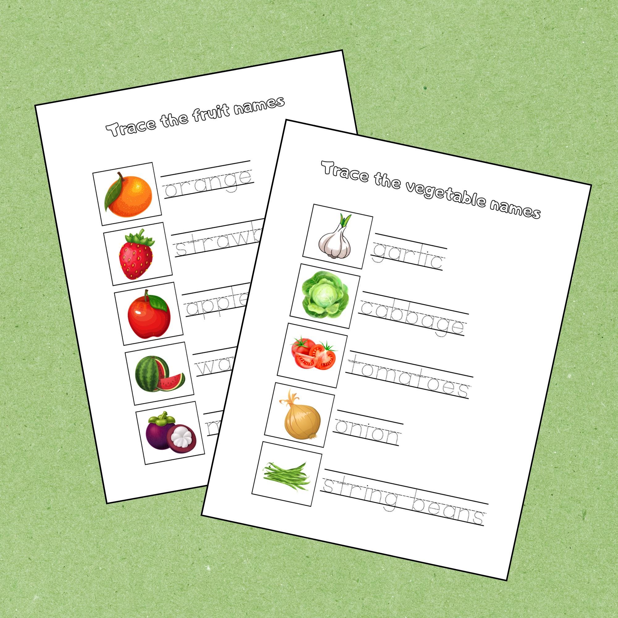 Fruits and Vegetables Word Tracing Worksheets | Preschool ...