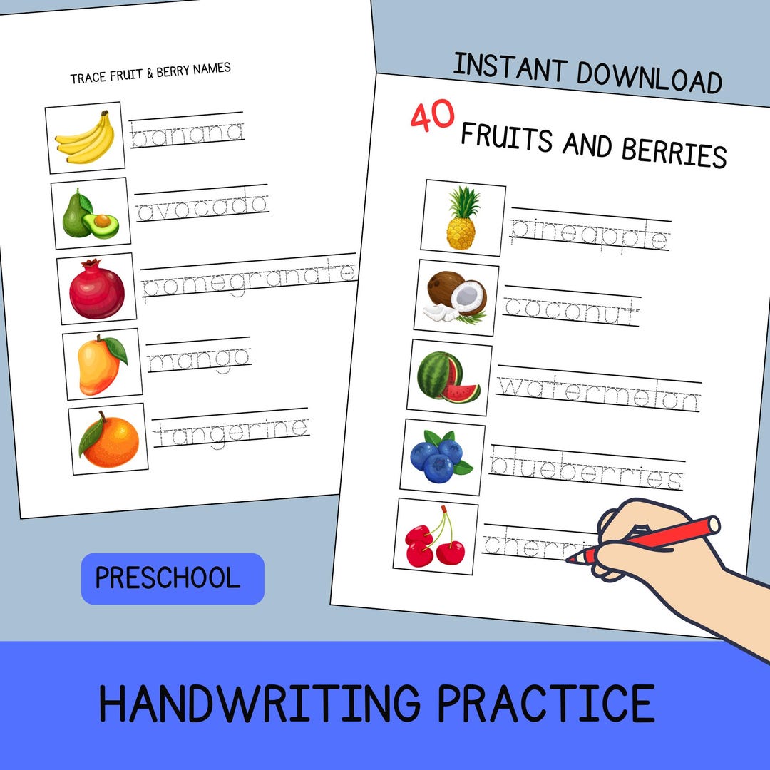 Fruit Handwriting Worksheets for Preschool & Kindergarten | Printable ...