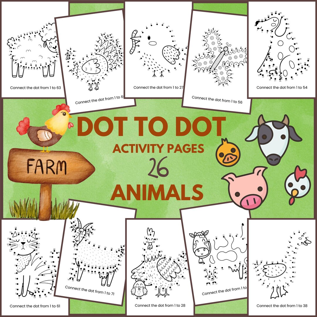 Farm Animal Dot to Dot Worksheets | Printable Connect the Dots Pages ...
