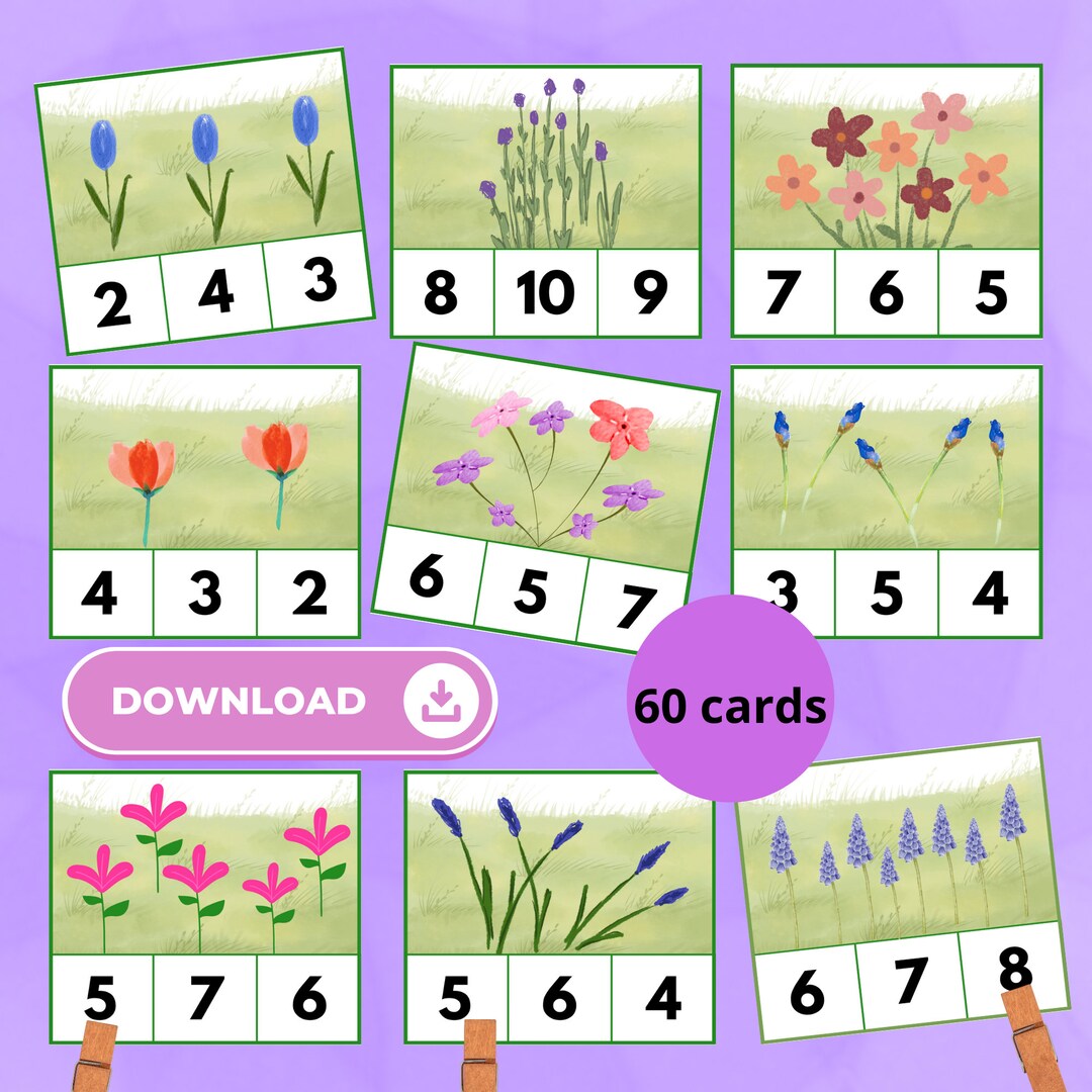 Flower Count and Clip Cards, Number 1-10, Counting Cards, Preschool ...