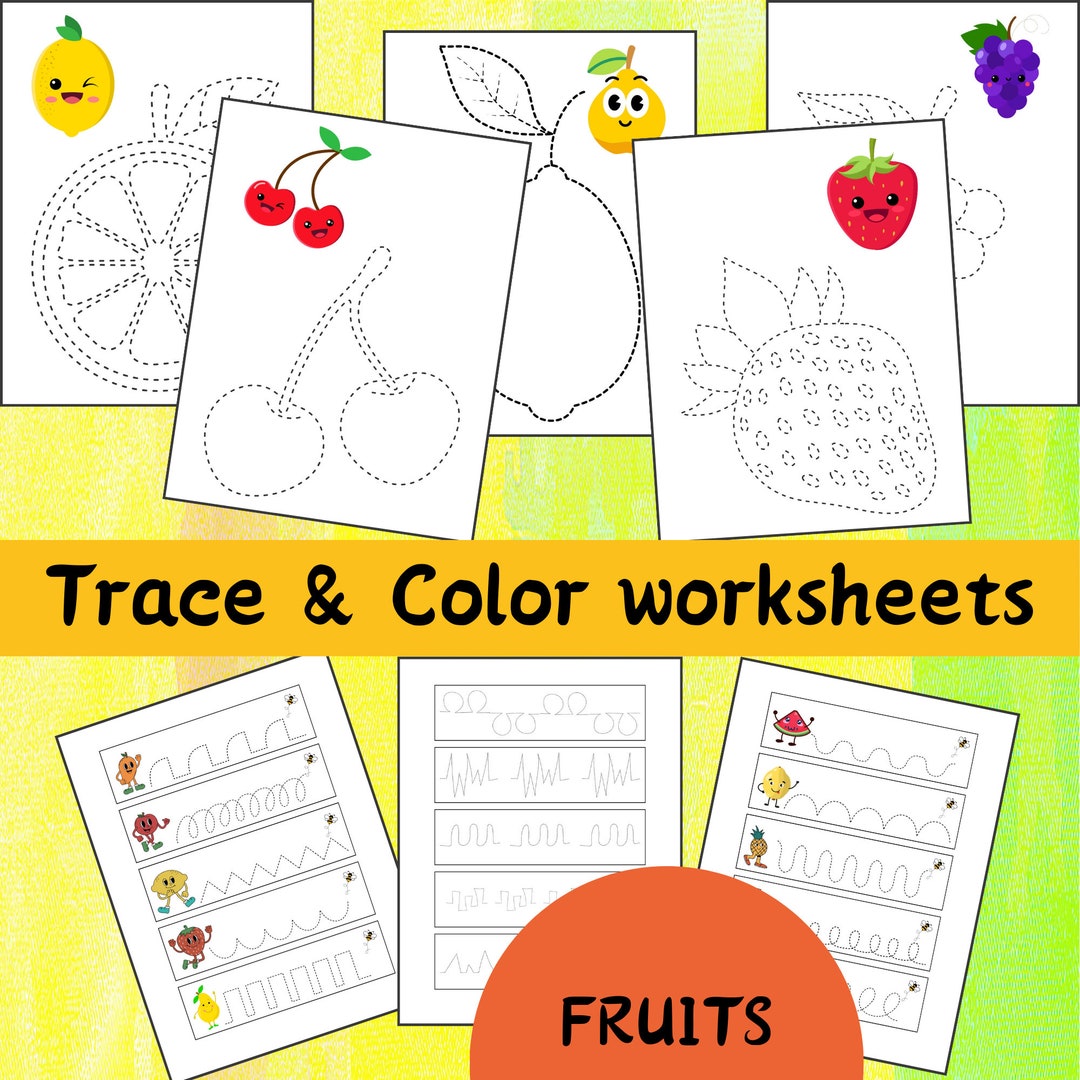 Trace and Color Worksheets, Tracing Practice, Fruits Coloring, Pre ...