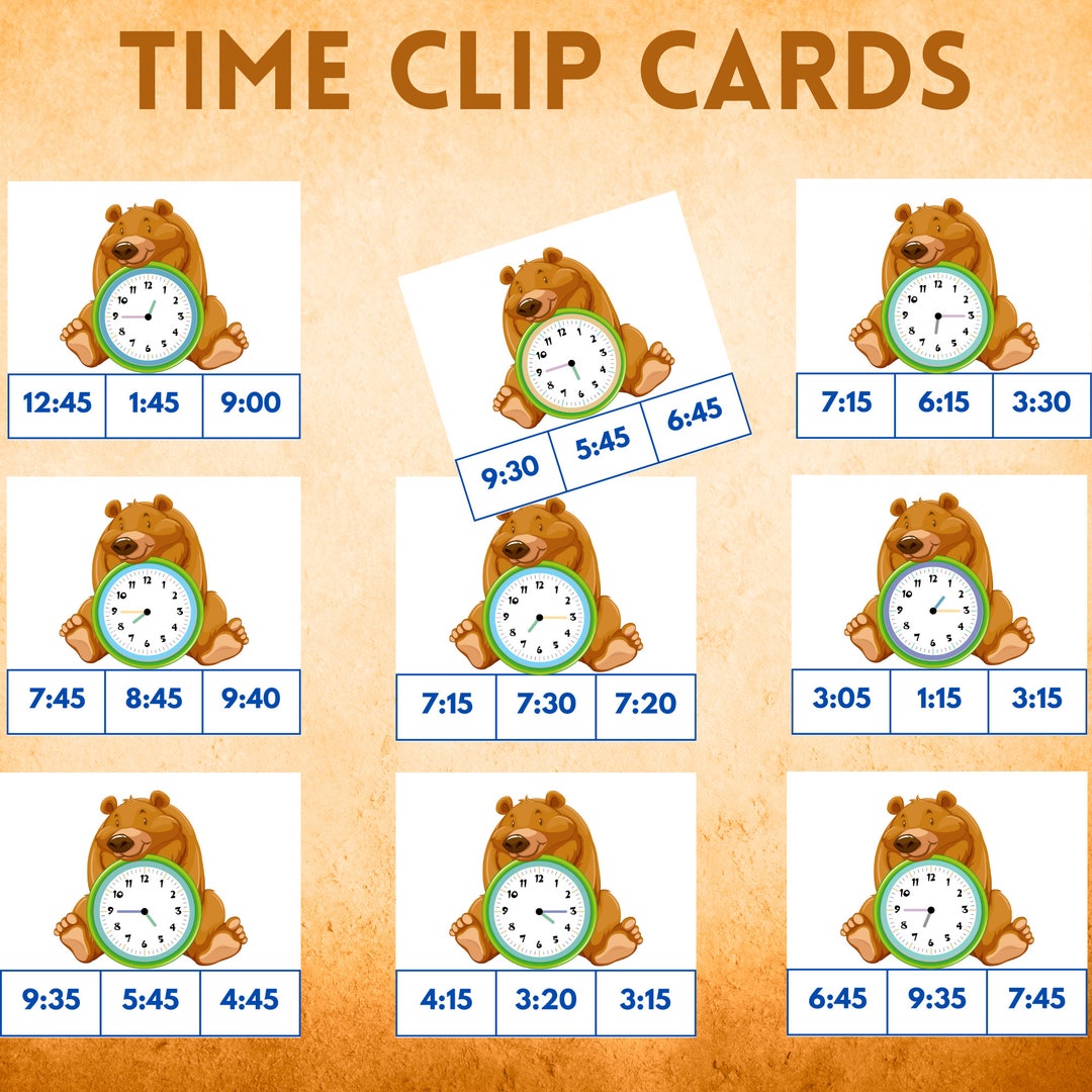Telling Time Clip Cards | Bear Clock Printable | Preschool & Montessori ...