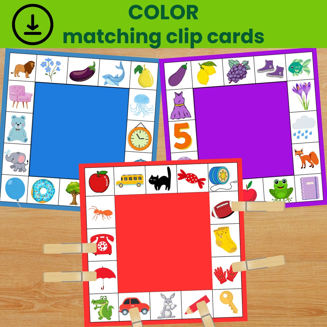 Color Matching Activity for Kids - Toddler Color Clip Cards Printable ...