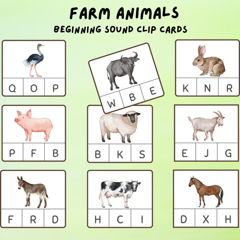 Phonics Clip Cards – Farm Animal Beginning Sounds | Alphabet Activity ...