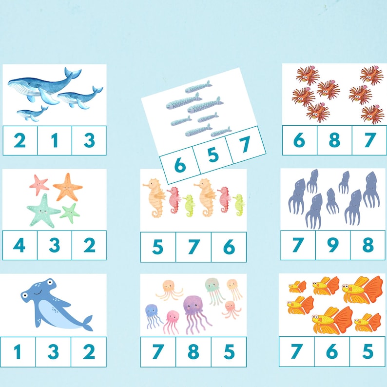 Ocean Match Activity | Numbers 1-10 Count & Clip Cards | Preschool Math ...