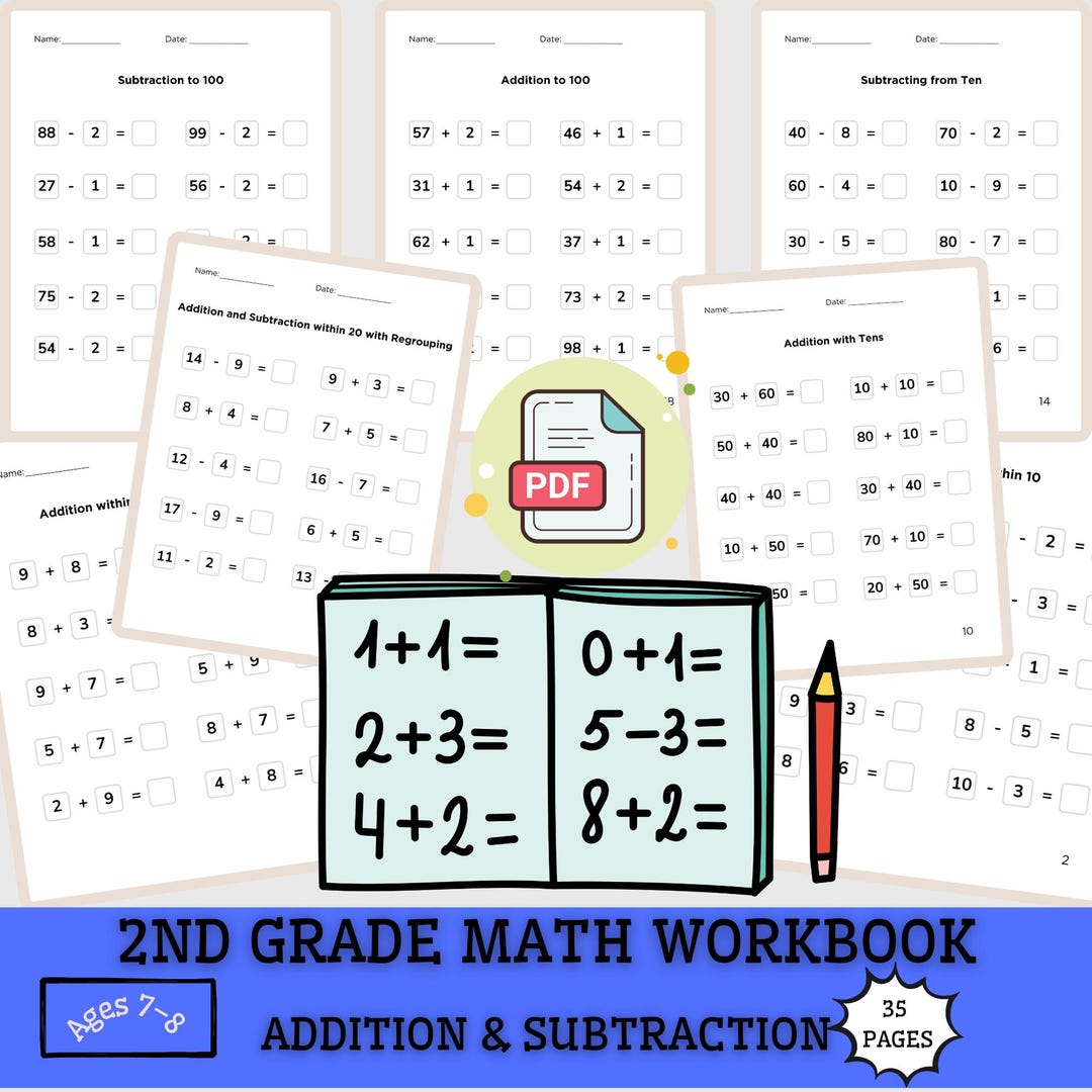 2nd Grade Math Workbook | Addition & Subtraction to 100 Printable ...