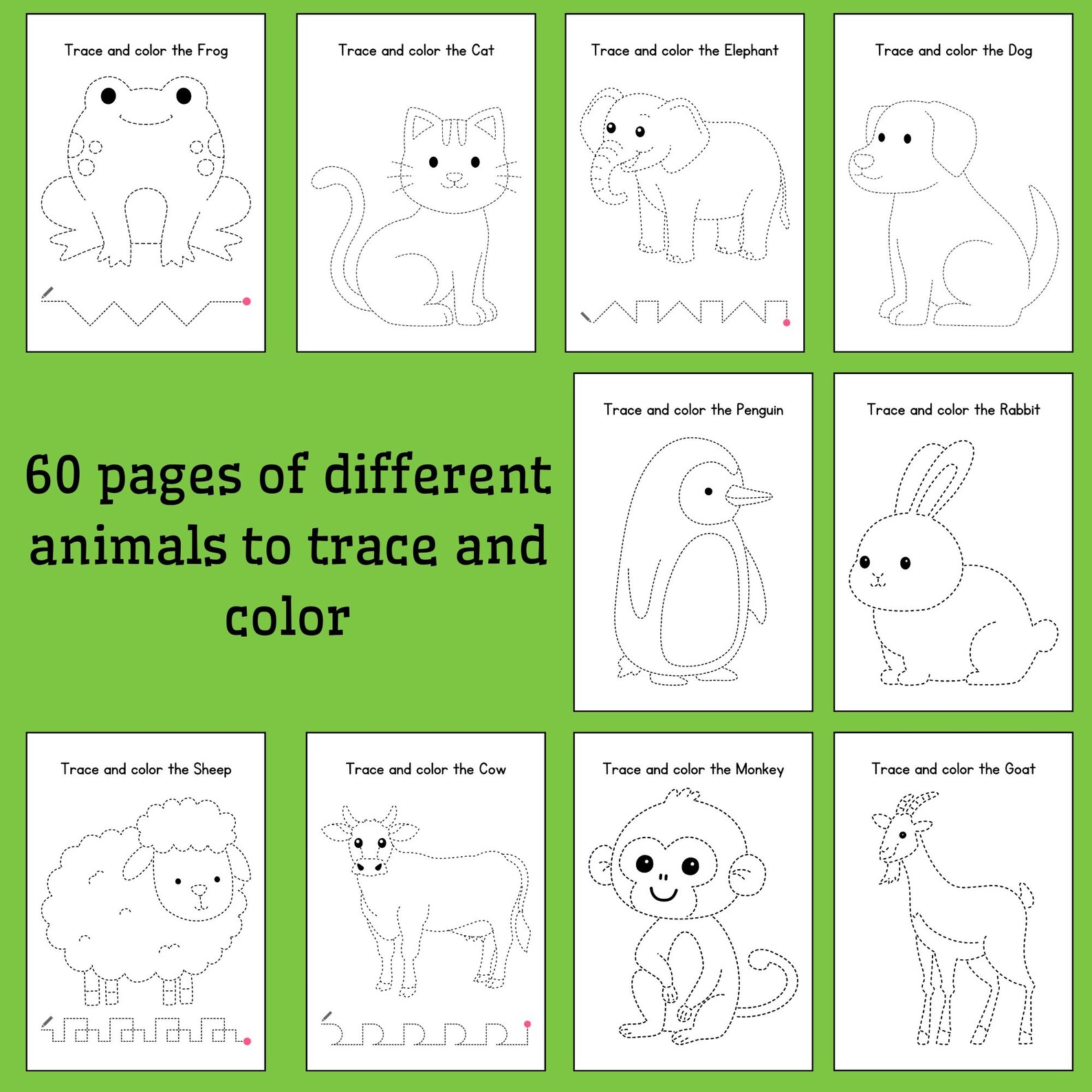 Animal Tracing & Coloring Pages | 60 Printable Worksheets With Line ...