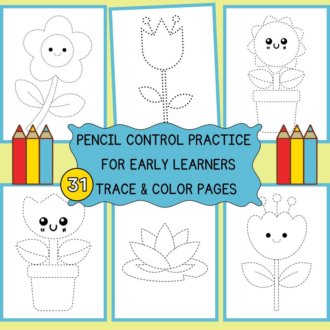 Pencil Control Tracing Pages With Flowers | 20 Prewriting Worksheets ...