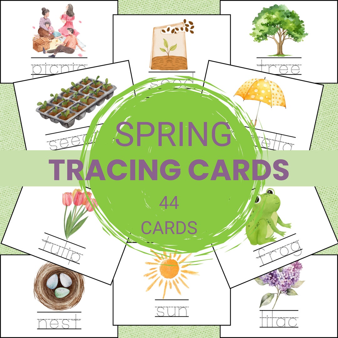 Spring Words Tracing Flashcards, Preschool Printable Watercolor Cards ...