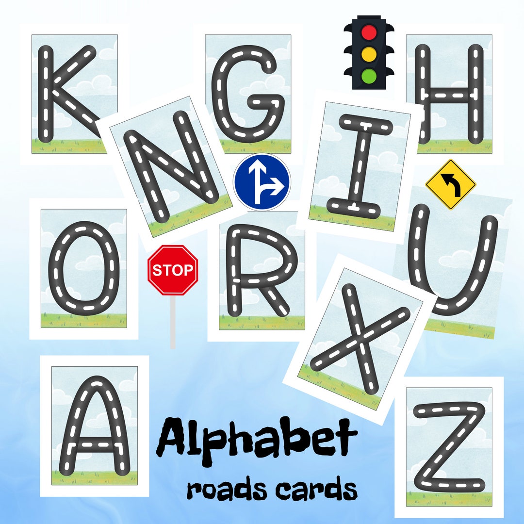 Alphabet Tracing Road Mats for Boys Printable, ABC Cards, Uppercase ...