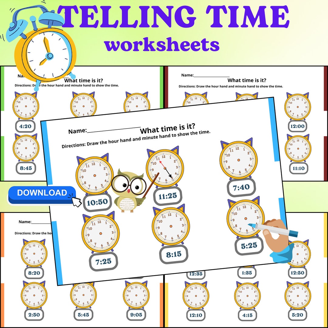 Clock Learning Worksheet, Kindergarten, First Grade Math, Learn to Tell ...