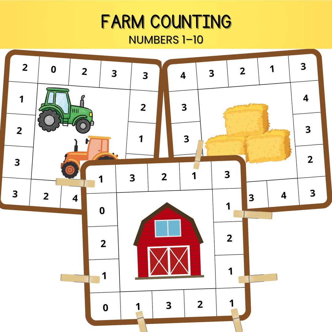 Farm Counting Clip Cards 1–10 | Preschool Math Activity Printable - Etsy