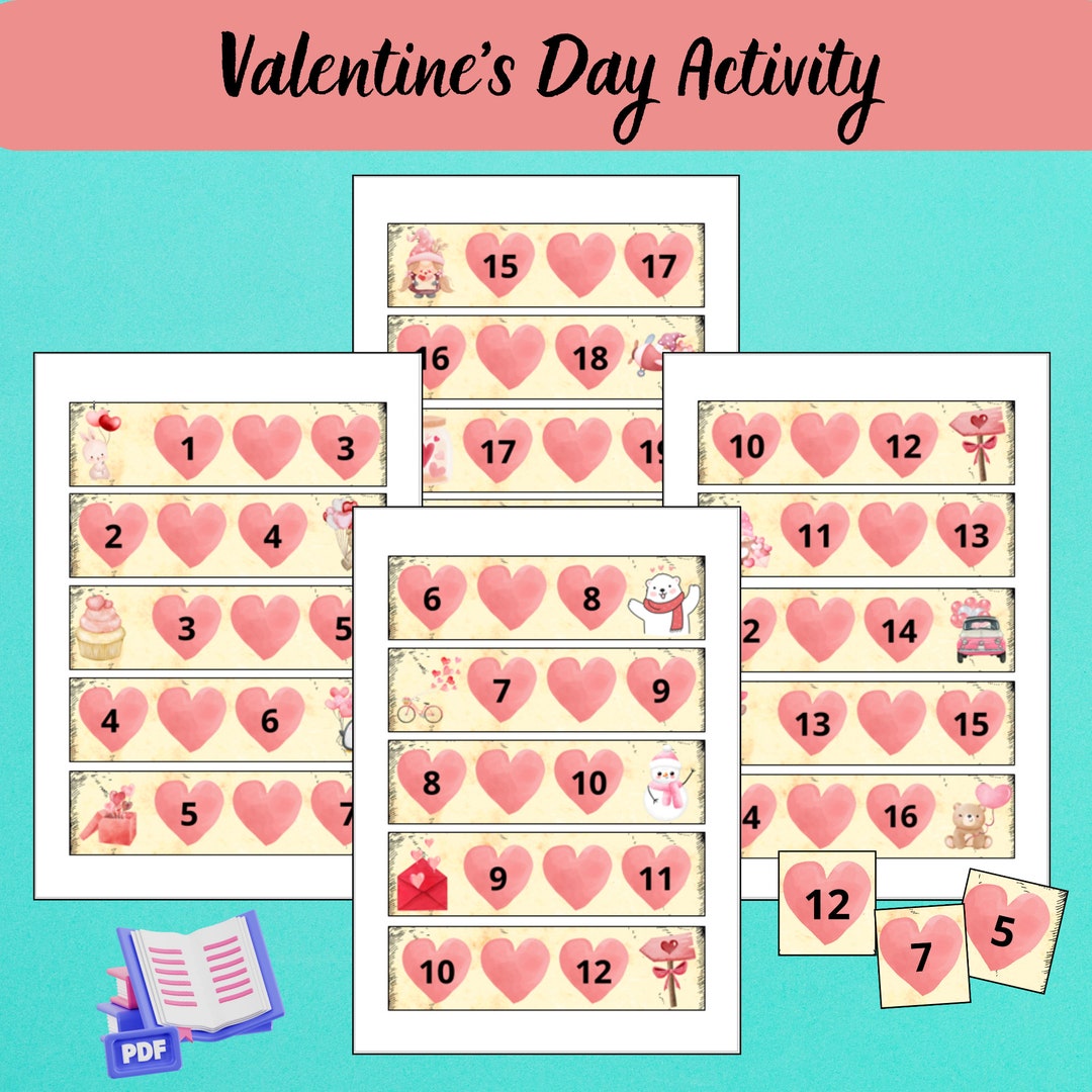 Printable Pre-school St Valentine Day Kids Activity, Heart Number ...