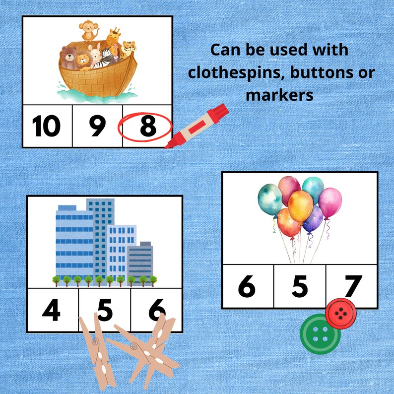 Preschool Counting Clip Cards Printable | Number Learning for Kids - Etsy