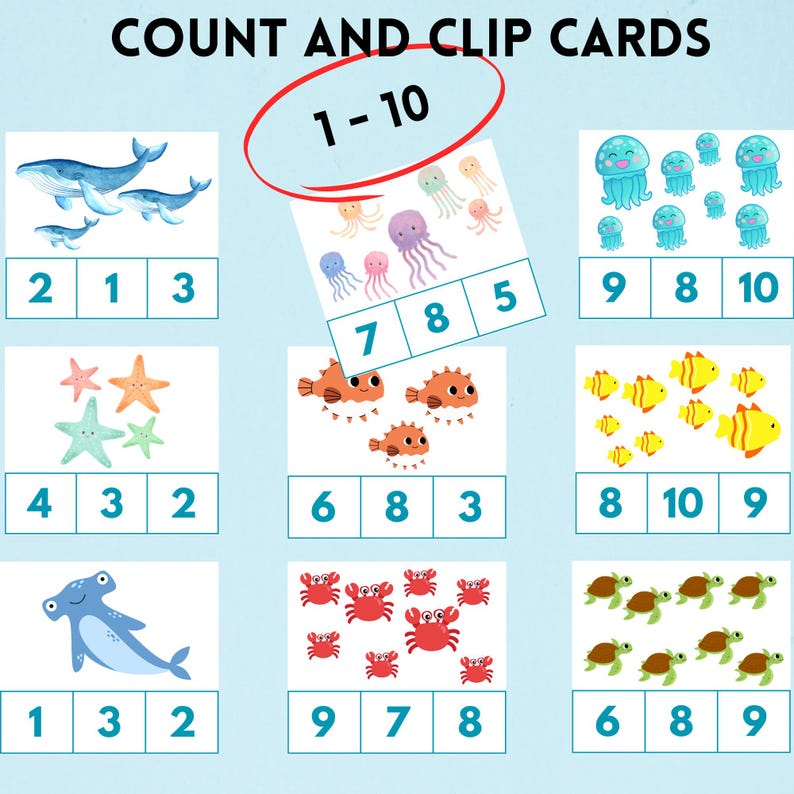 Ocean Match Activity | Numbers 1-10 Count & Clip Cards | Preschool Math ...